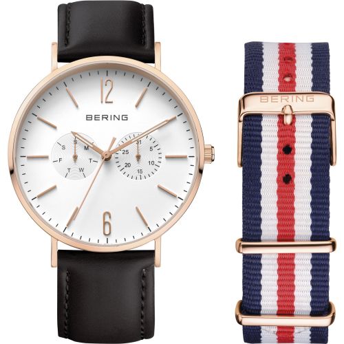Bering Classic Collection White Dial Rose Gold Plated Mens Quartz Watc ...
