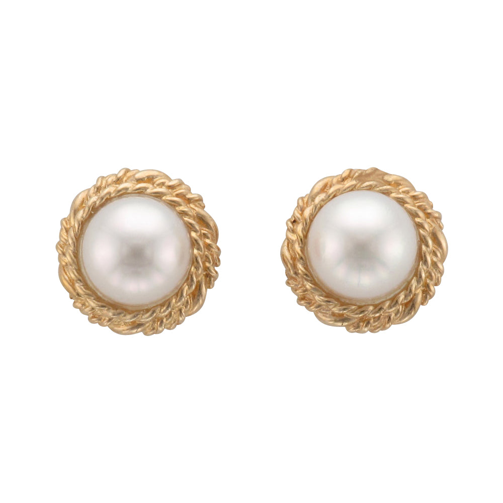 9ct Gold Pearl & Double Rope Surround Stud Earrings – TB Mitchell