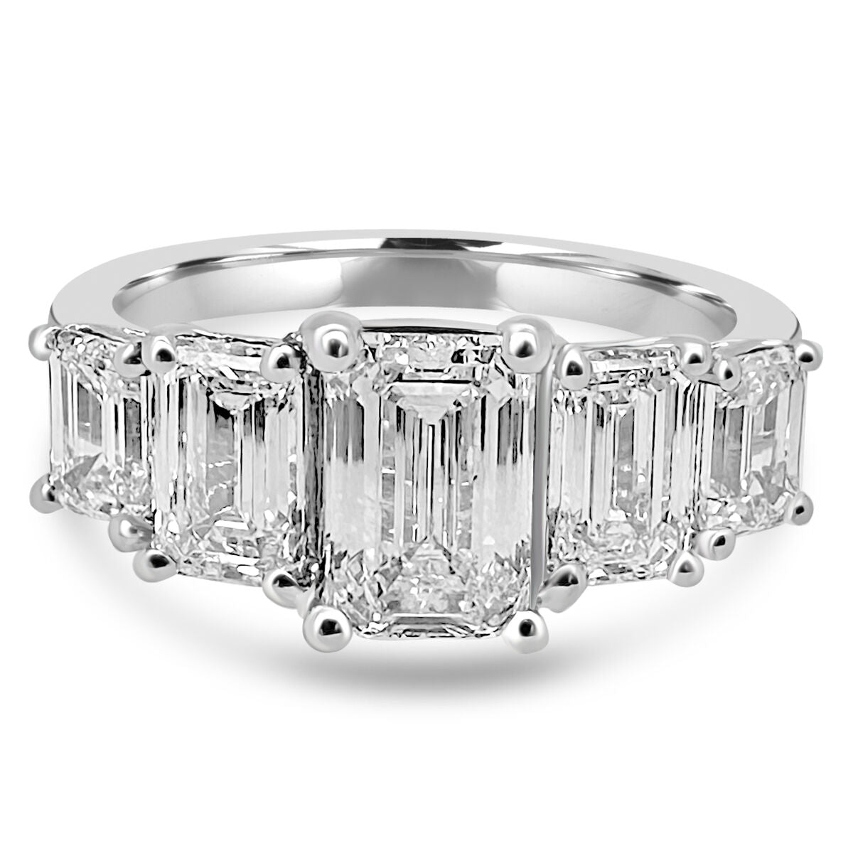 Platinum Five Stone Graduated Emerald Cut Diamond Claw Set Ring – TB ...