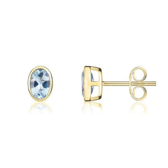 9ct Gold Oval Aquamarine Rubover Set Stud Earrings – TB Mitchell